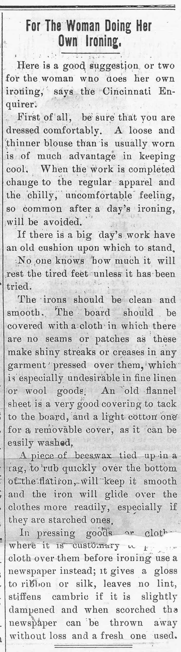 Throwback Thursday: Ironing in 1910 | Holt Enterprise News