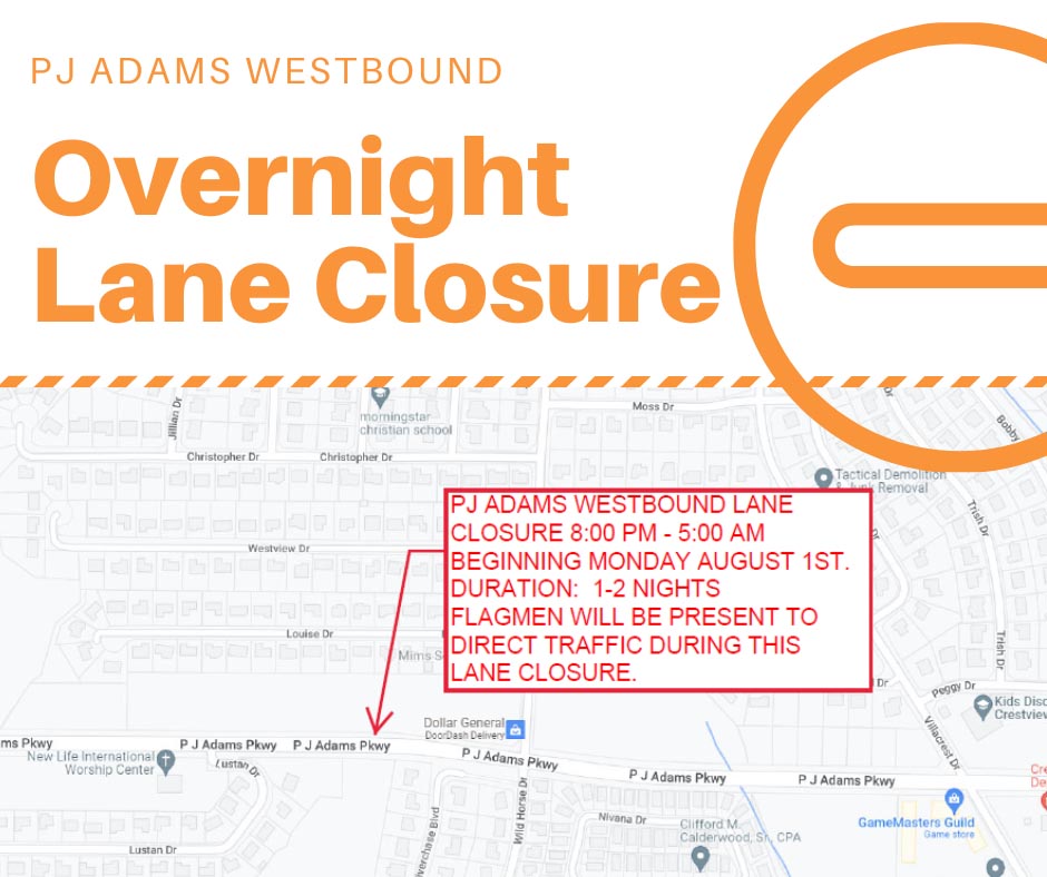 Overnight lane closure on P.J. Adams | Holt Enterprise News